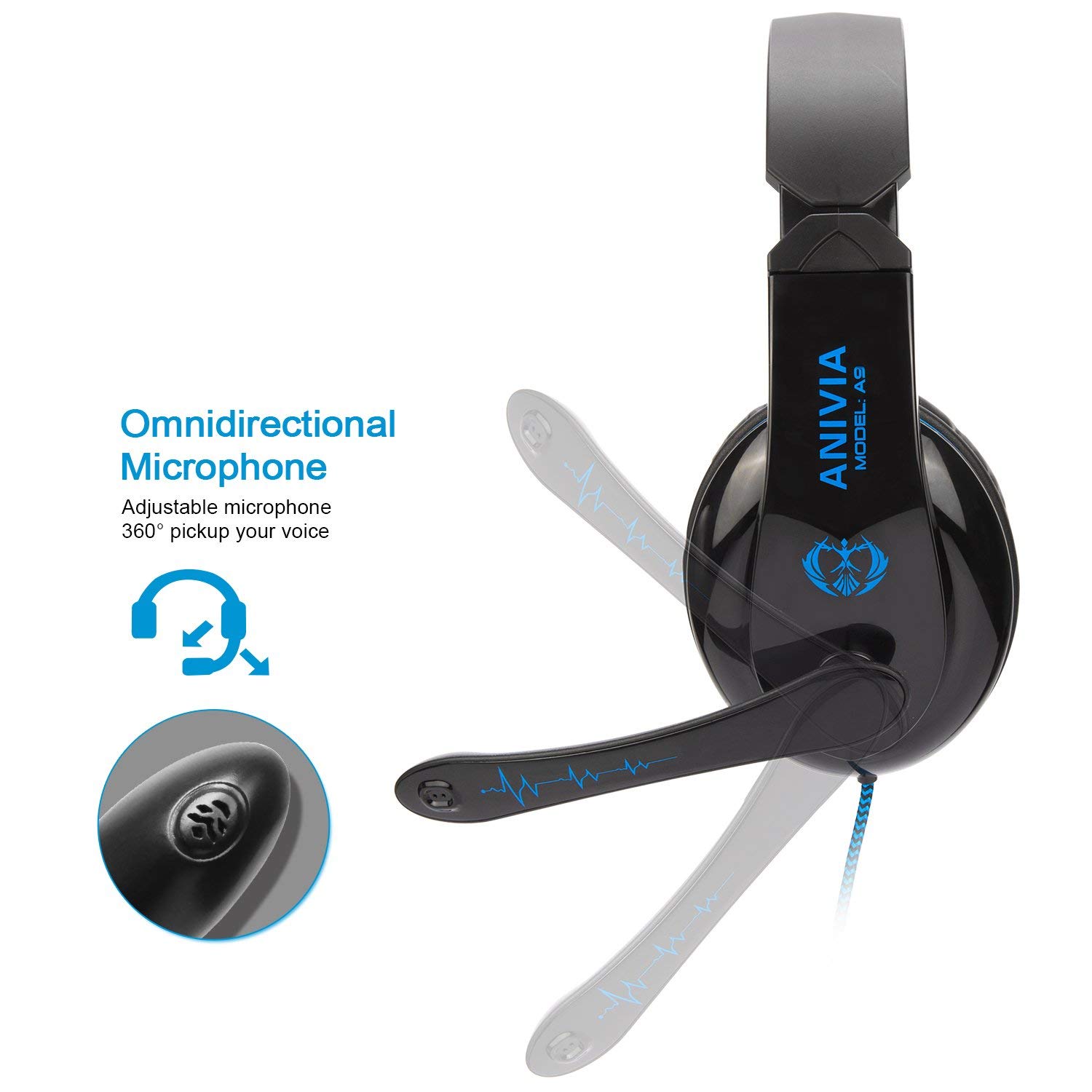 LETTON Xbox One Gaming Headset Stereo Over Ear Gaming Headset with Mic Noise Cancelling Volume Control for Xbox One/PC/Mac/PS4/Nintendo/Phone (Black&Blue)