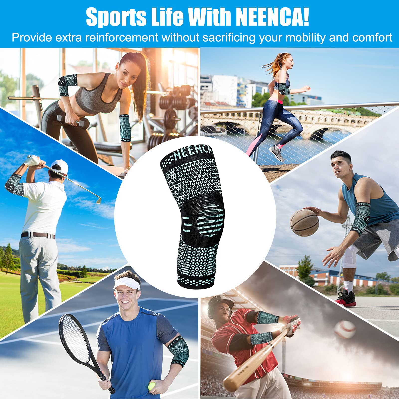 NEENCA Elbow Brace for Elbow Pain - 2 Pack Compression Elbow Sleeves Set. Elbow Wrap for Tendonitis,Tennis or Golf Elbow. Arm Sleeves for Sports Protection and Pain Relief - Elbow Compression Sleeves