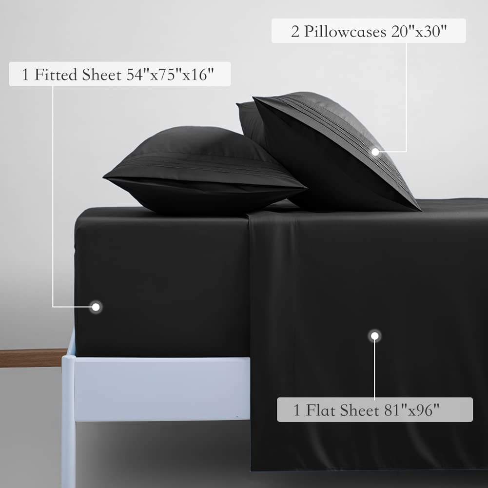 LIANLAM Full Bed Sheets Set - Super Soft Brushed Microfiber 1800 Thread Count - Breathable Luxury Egyptian Sheets 16-Inch Deep Pocket - Wrinkle and Hypoallergenic-4 Piece(Full, Black)