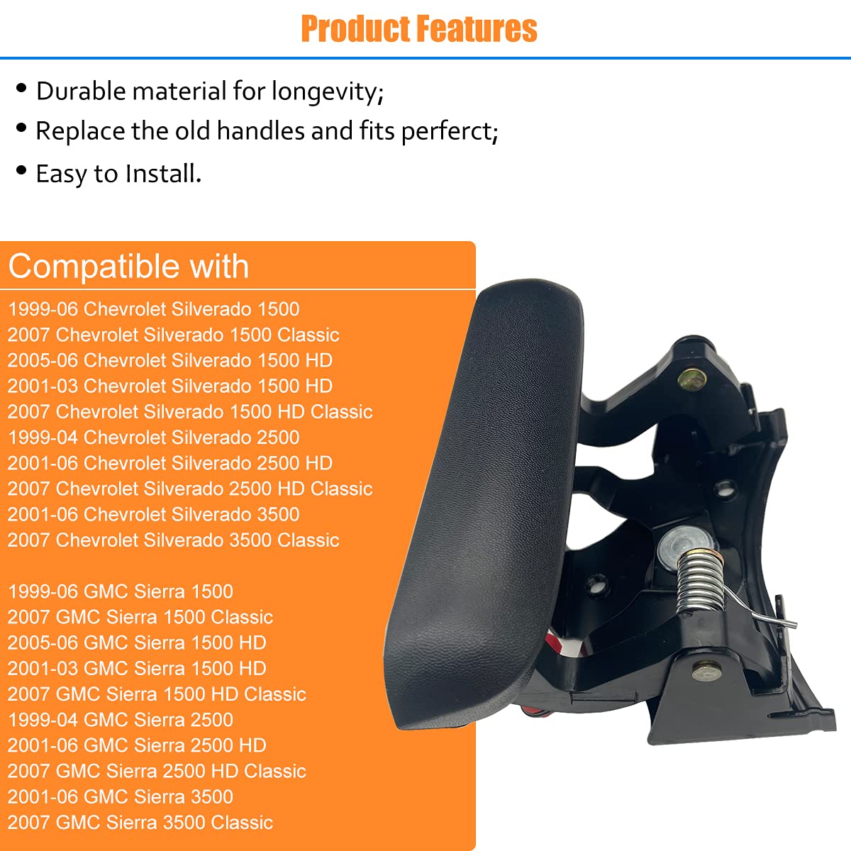 NPAUTO Tailgate Handle Latch Compatible with 1999 2000 2001 2002 2003 2004 2005 2006 Chevy Silverado 1500 2500 3500 GMC Sierra Hu-mmer H2, Black Tailgate Set, 15997911, 15228539, 15228541, 15228540