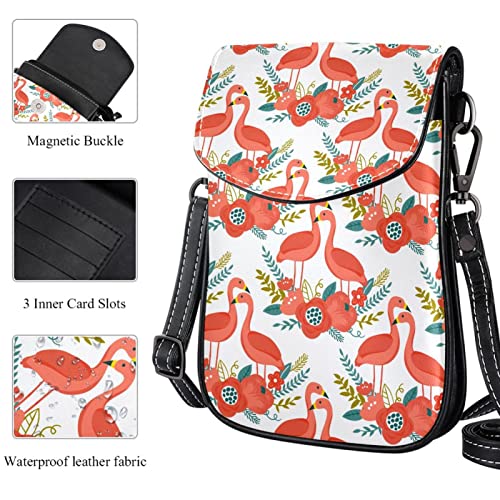 Small Crossbody Bag Flamingo Flower Cell Phone Purse Wallet