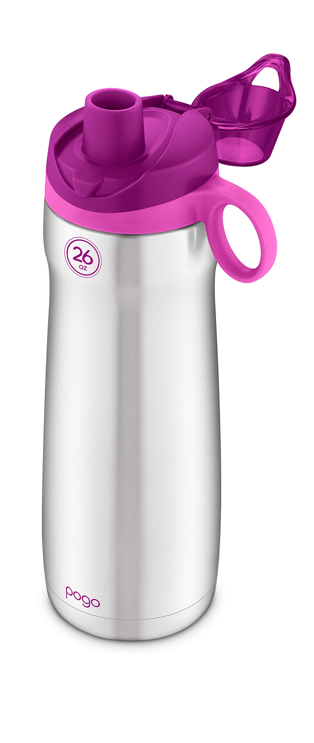 Pogo Vacuum Insulated Stainless Steel Water Bottle with Leak Proof Chug Lid and Silicone Carry Loop, Fuchsia, 26 oz