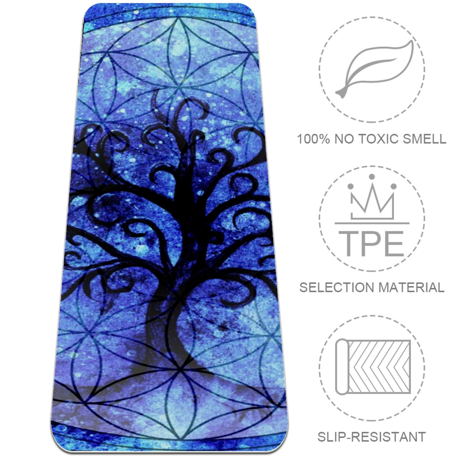 LEVEIS Yoga Mat Tree of Life Symbol Thick Non Slip Exercise Workout Mats for Home Gym Floor Travel