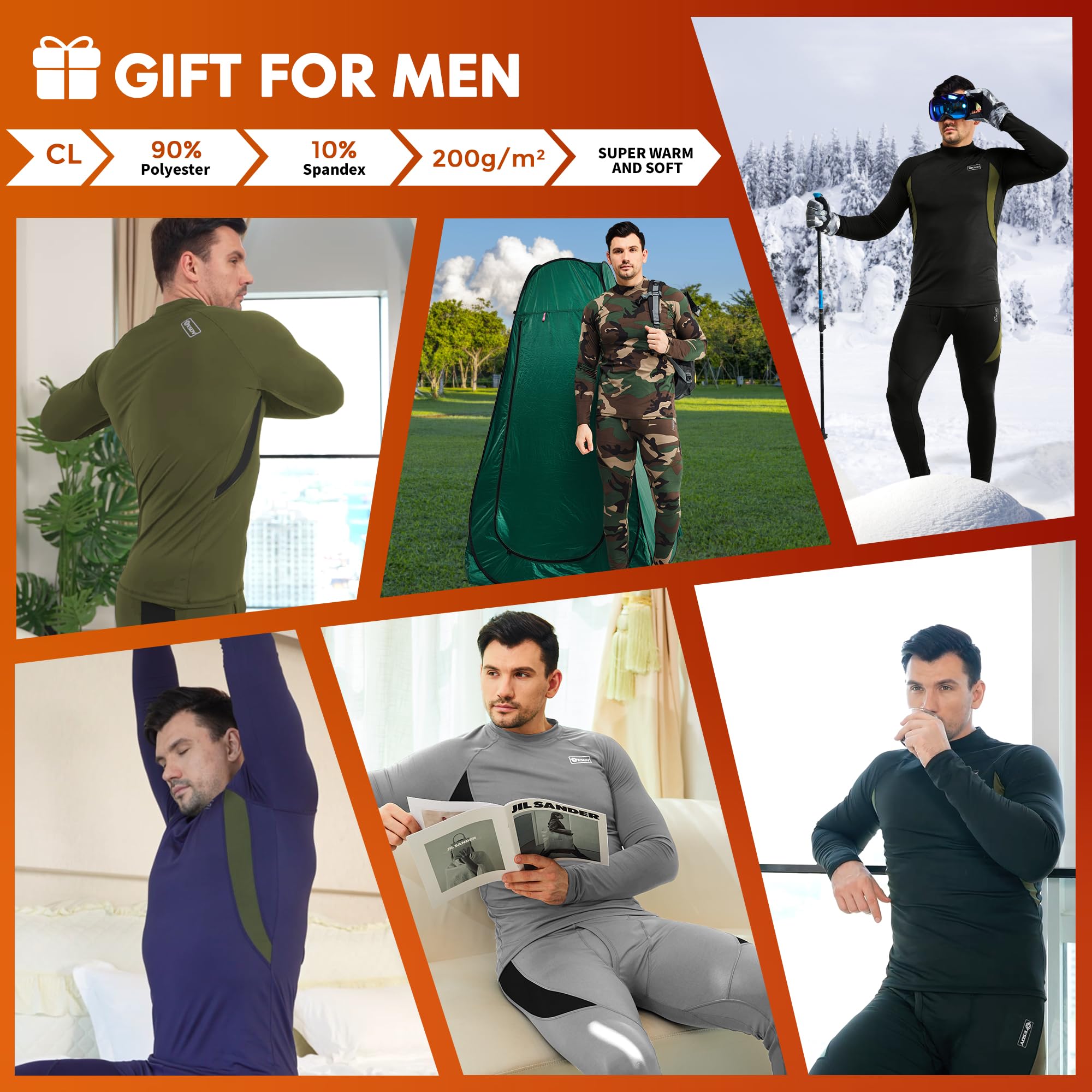 Long Johns for Men with Fly, Thermal Underwear Set Winter Hunting Gear Sport Base Layer Top and Bottom Midweight -Crew Neck-Camo Black-XL