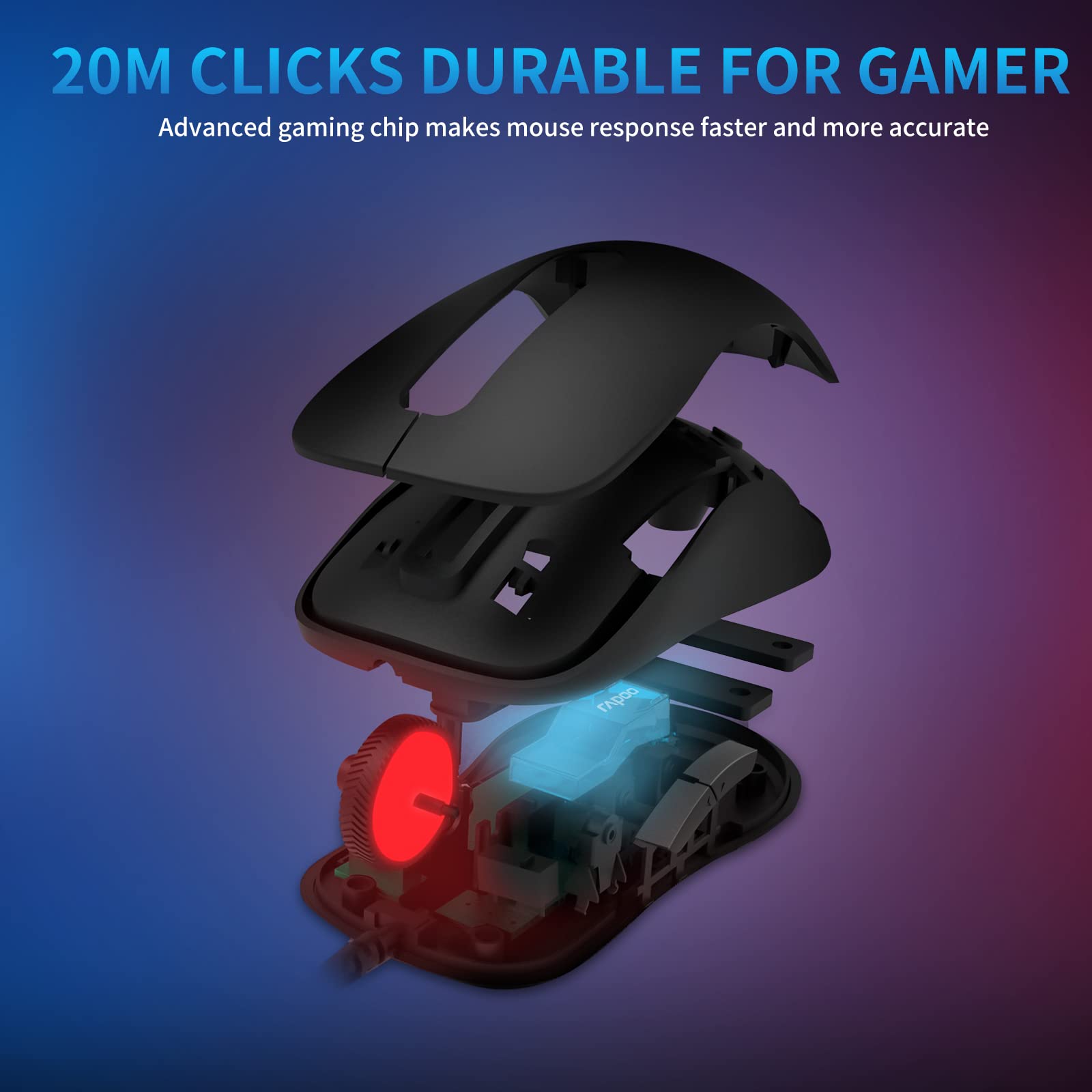 Rapoo Gaming Mouse Wired, V16RGB Computer PC Gaming Mice with RGB Lighting Modes up to 12800 DPI, Ergonomic, 6 Programmable Buttons, Plug & Play USB for Windows PC Mac Laptop Gamer