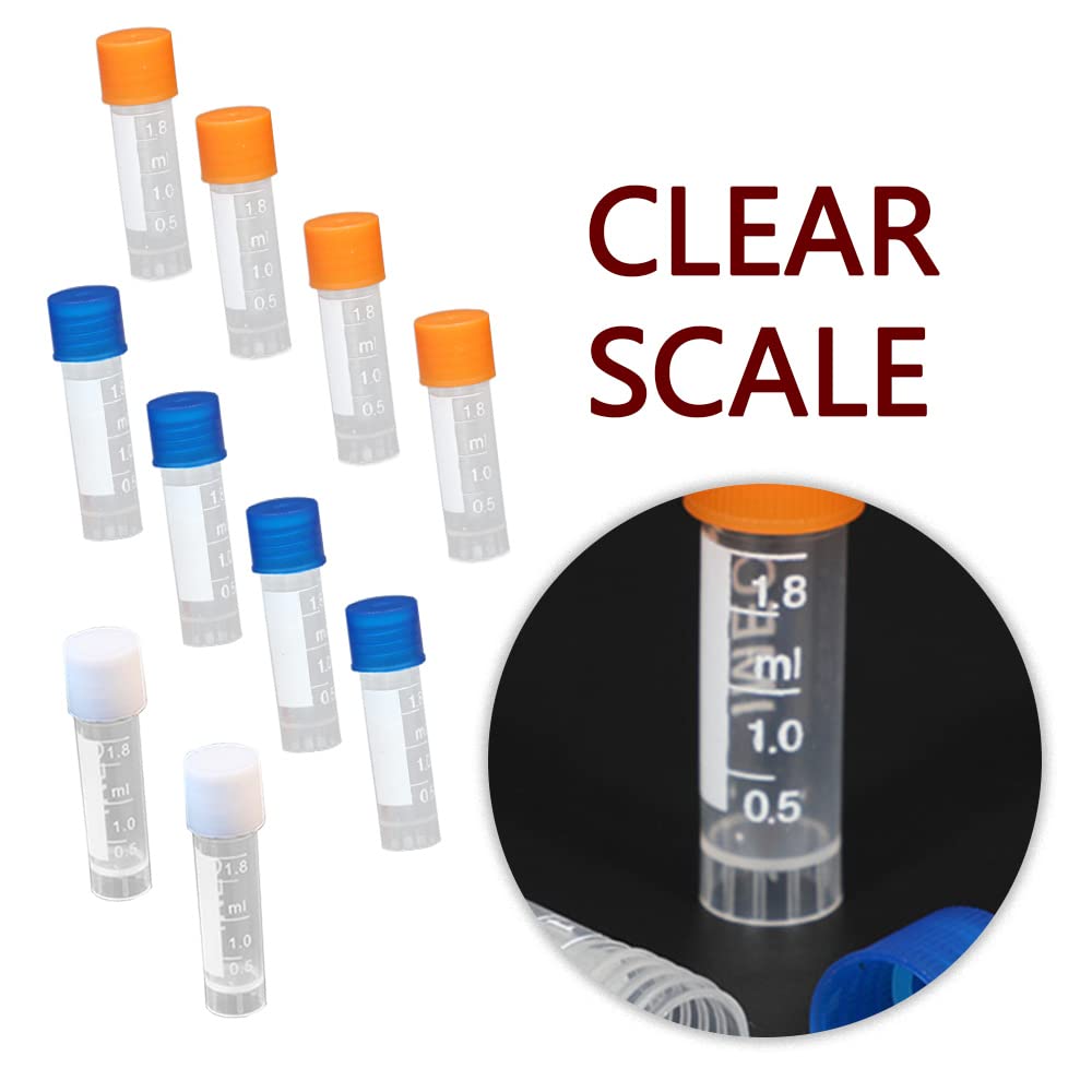 Ycnpeatt 20 Pcs 1.8 ml Graduated Plastic Clear Test Tubes Small Bottle Sample Container Plastic Sample Bottles for Scientific Experiments