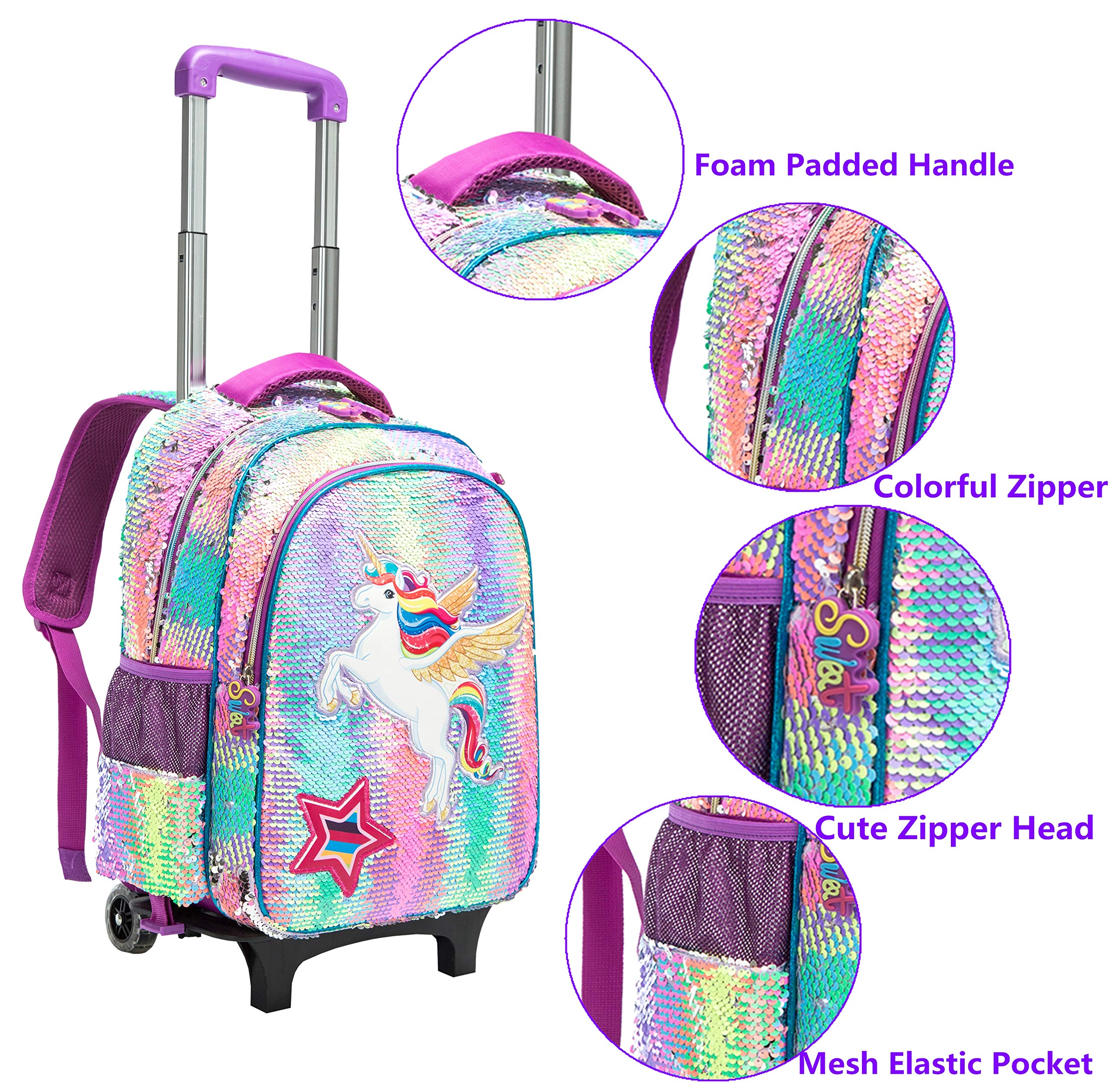Meetbelify Kids Rolling Backpack for Girls Backpack with Wheels Backpack for Girls for School