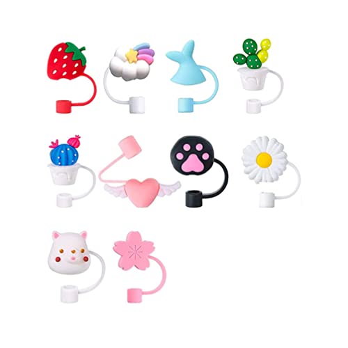 SOLUSTRE 10Pcs Silicone Straw Covers Cap Reusable Straw Tips Lids Cute Straw Caps Straw Topper Straw Tip Covers Protectors for Accessories, Random Style