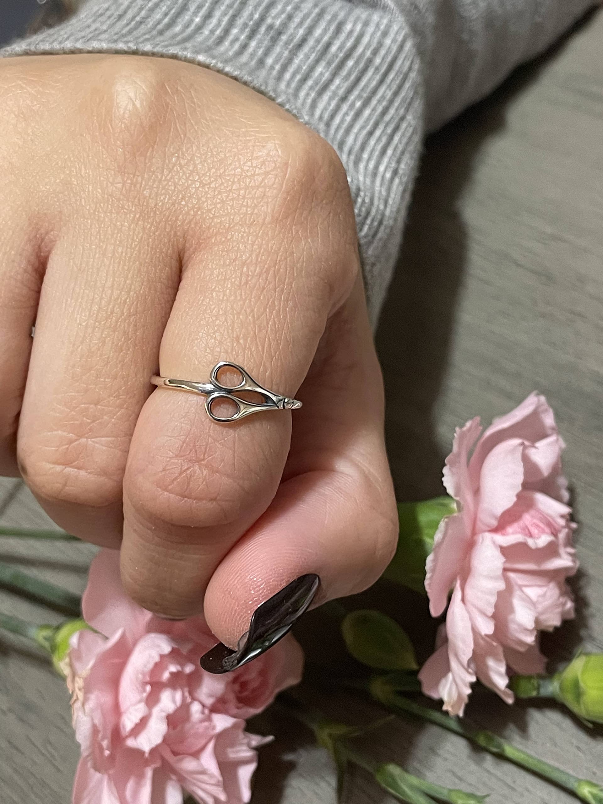 PERFECTJEWELZ Scissors Ring 925 Sterling Silver 8mm Casual Band Size 4