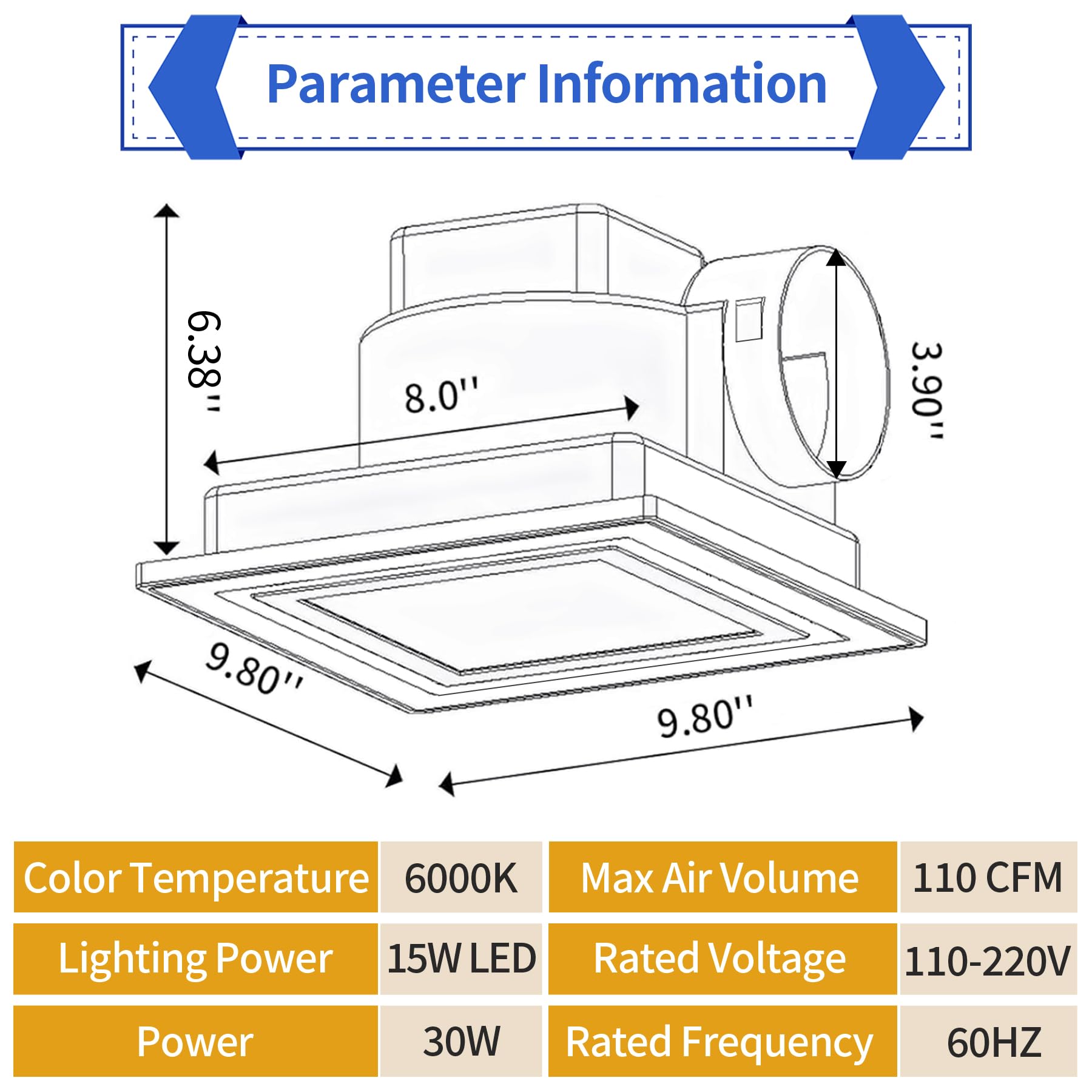Yopmb Bathroom Exhaust Fan with LED Light ,Square Ceiling Mount Quiet Exhaust Fan for Shower/Bathroom/Office/Home/Restroom,1.0Sone 110 CFM 110V 4" Duct, White