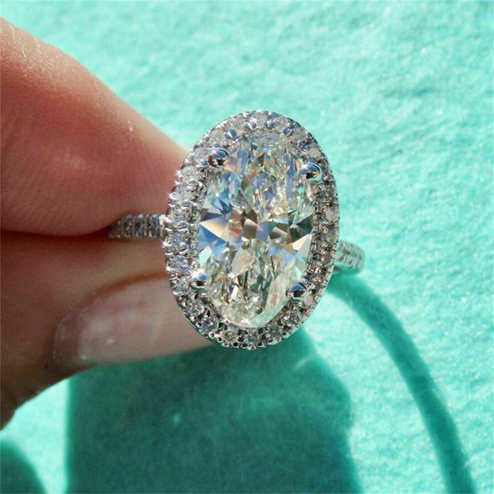 Oval Diamond Ring for Women, The Star Gazing Ring, Shaped Ring,Inlaid Zircon Female Engagement &Wedding, 9