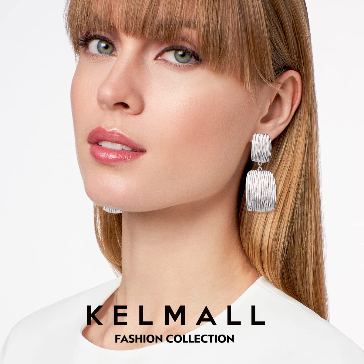 Silver Rectangle Geometric Dangle Earrings for Women Fashion Statement Drop Earrings KELMALL COLLECTION