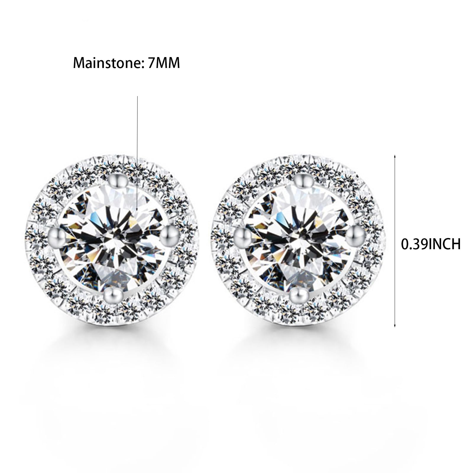 Sterling Silver Diamond Earrings for Women,Classic Round Cut 3 Carat/Pair (7mm) Lab Simulation Diamond Stud Earrings Hypoallergenic Fine Jewelry for Her Birthday Christmas Gift