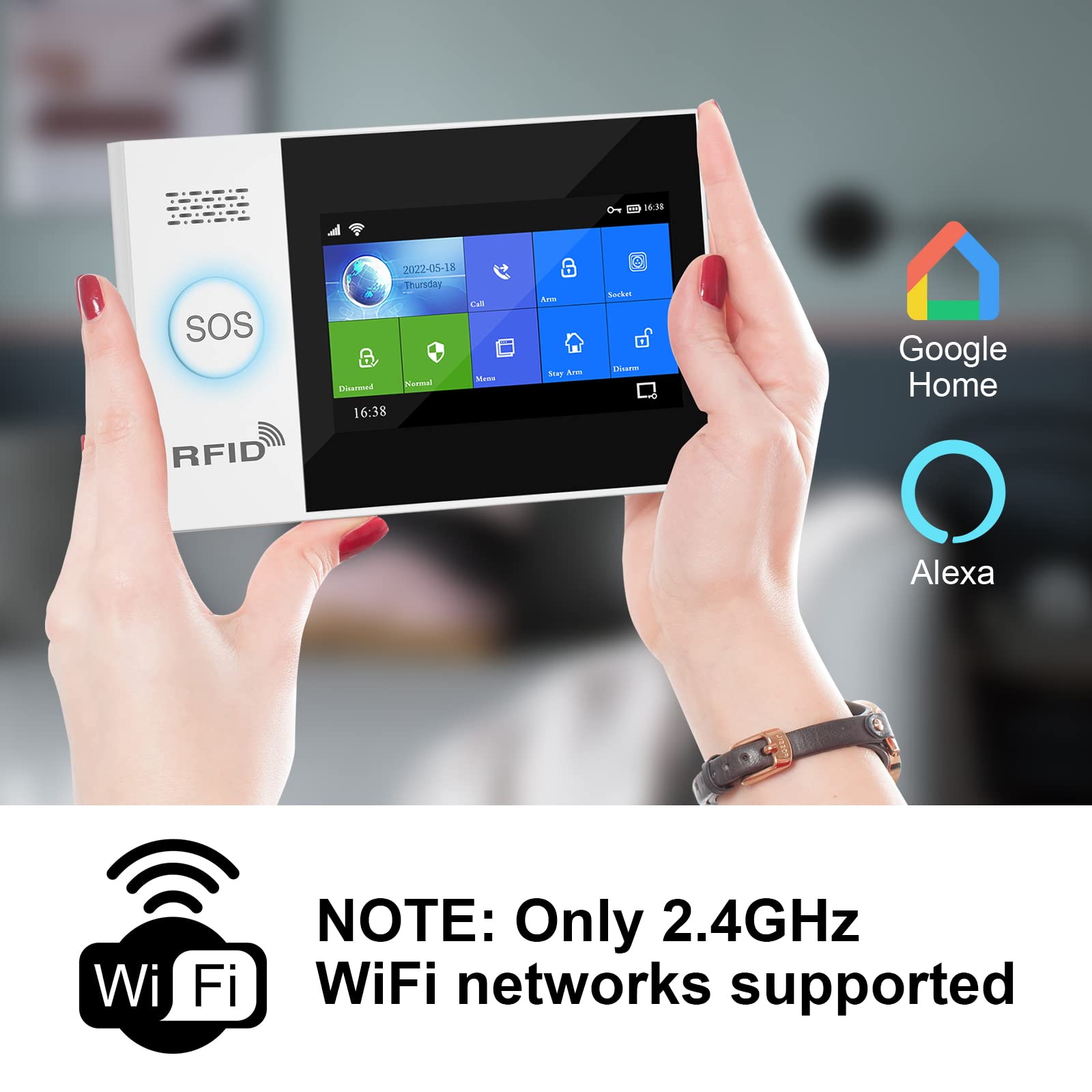 TZJZ Home Alarm System -DIY Wireless 4G WiFi Burglar Alarm System kit with APP- Compatible with Alexa & Google Assistant-4.3 inch Touch Screen Panel(NO Monthly Fees+4G+WiFi)