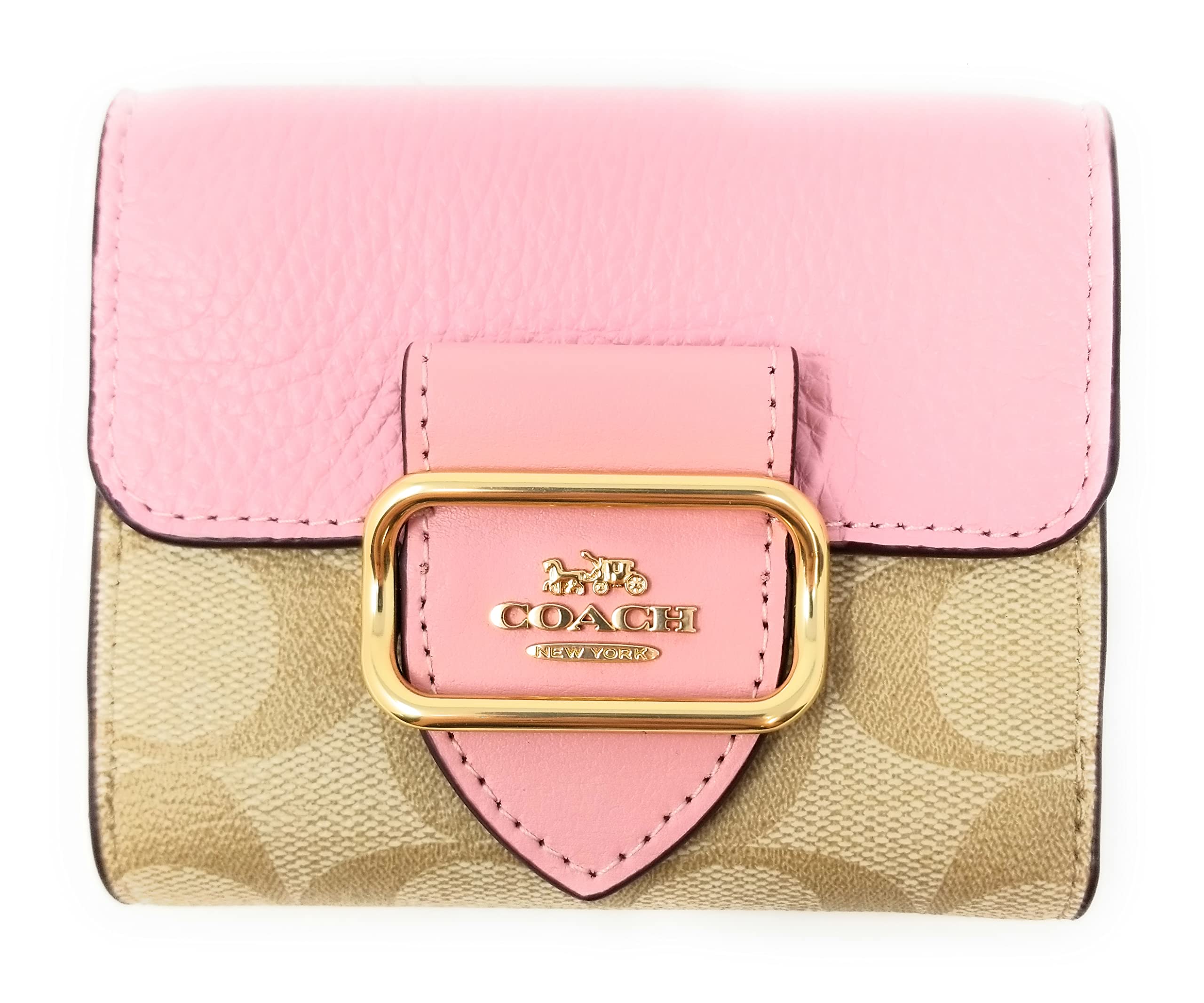 Small Morgan Wallet In Colorblock Signature Canvas (Khaki Powder Pink)