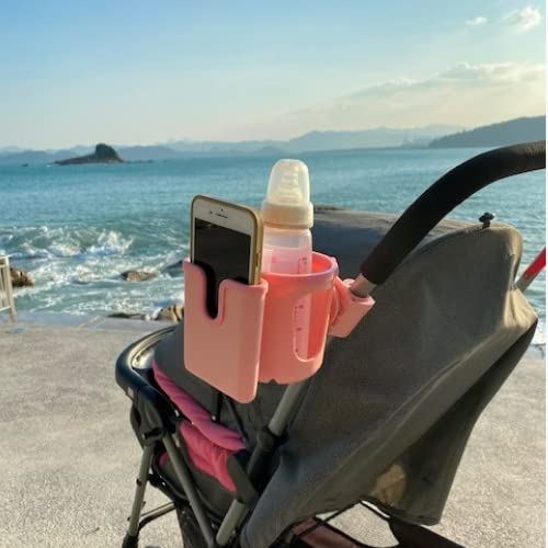 Stroller Cup & Phone Holder/ Universal 2-in-1 Cup Holder for Bike, Wheelchair, Walker, Beach Umbrella and More!(Pink) STC2IN1