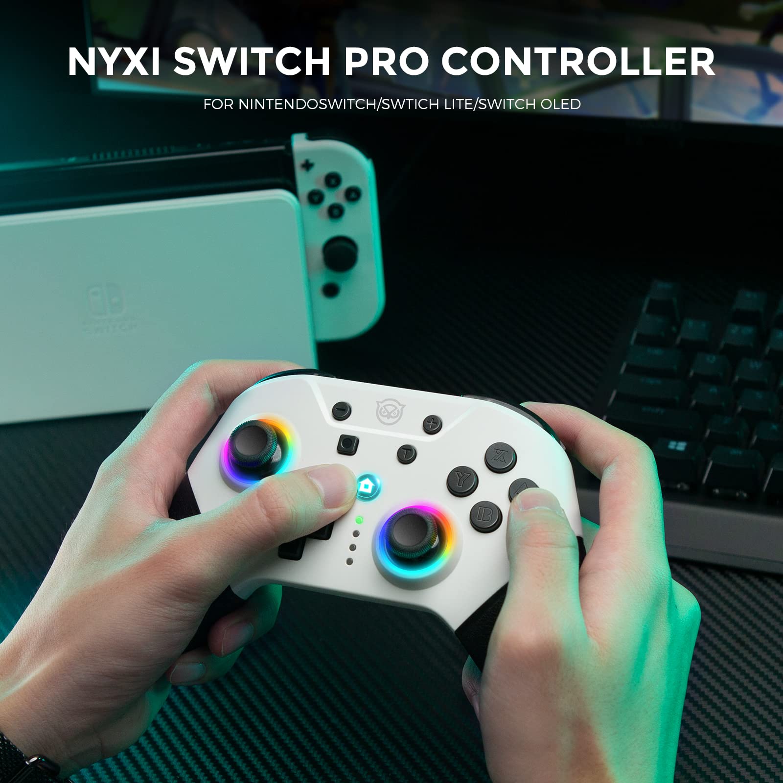 NYXI Chaos swith controller with Hall Joystick, switch pro controller wireless for Switch/Lite/OLED, Hall Effect Controller with RGB Light, Programmable, Turbo, Vibration, Wake Up
