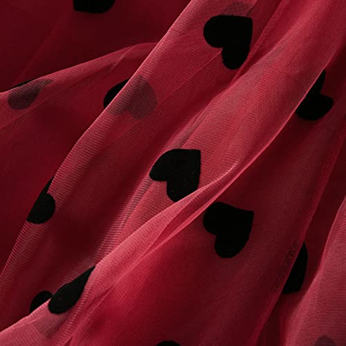 Night Women Elegant Lace Skirt Medium and Long Tulle High Elastic Waist A Line Love Prints Beach for Special Occasion Red