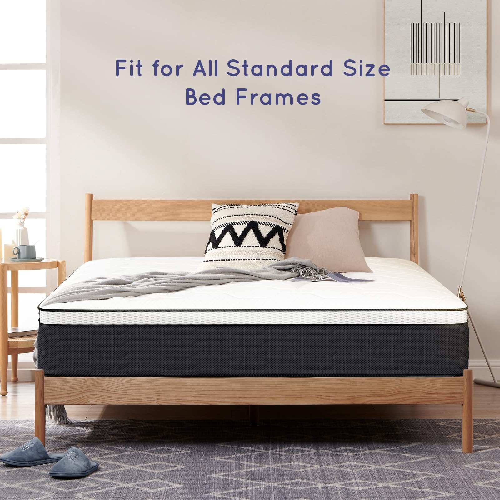 Z-hom King Mattress 14 Inch, King Mattresses Hybrid Spring Mattress in a Box, King Size Foam Innerspring Mattress with Motion Isolation & Pressure Relief for King Bed Frames, Medium Soft, White Grey