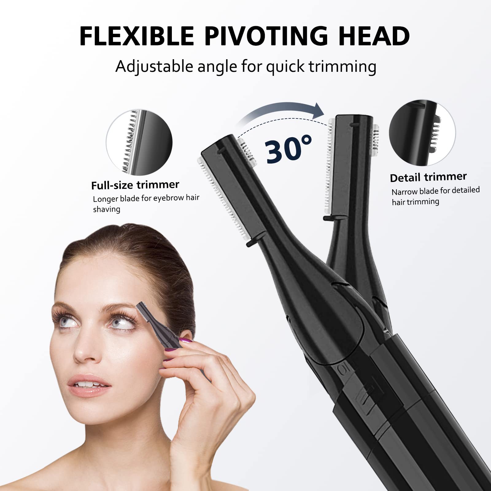 Yebicola Electric Eyebrow Trimmer, Face Razor for Women & Men, 2 in 1 Dual Blade Head, Smooth Pivoting, Easy to Carry, Sharp Blades Guarantee