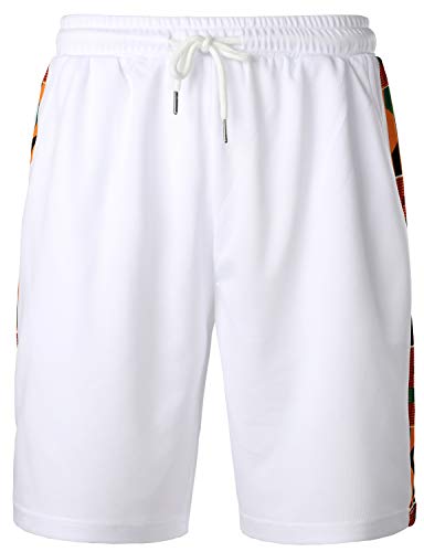 LucMatton Men's Summer 2 Piece African Pattern Printed T-Shirt and Shorts Set Sports Mesh Tracksuit Dashiki Outfits White Large