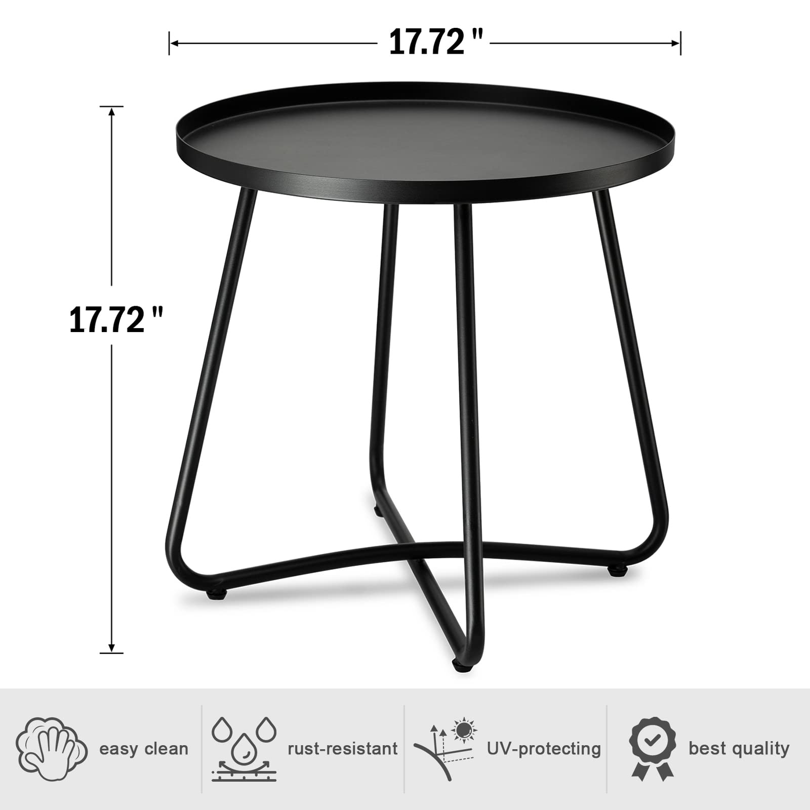 TeoKJ Outdoor Side Tables, Anti-Rust Metal Outdoor End Table, Small Patio Table Round End Table Outdoor Table for Garden Balcony Yard Porch Patio Lawn Black