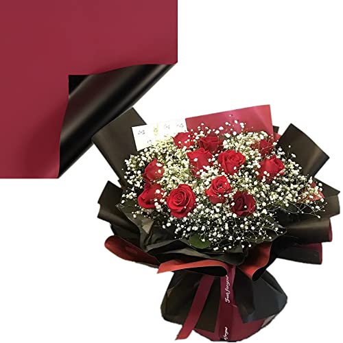 XIGUI 23InchDouble-Sided Colors Flower Wrapping Paper,Waterproof Floral Bouquet Wrap Thick Gift Packaging Supplies for Birthday Mother Day Baby Shower Wedding Valentine's Day(black red 40 Sheets