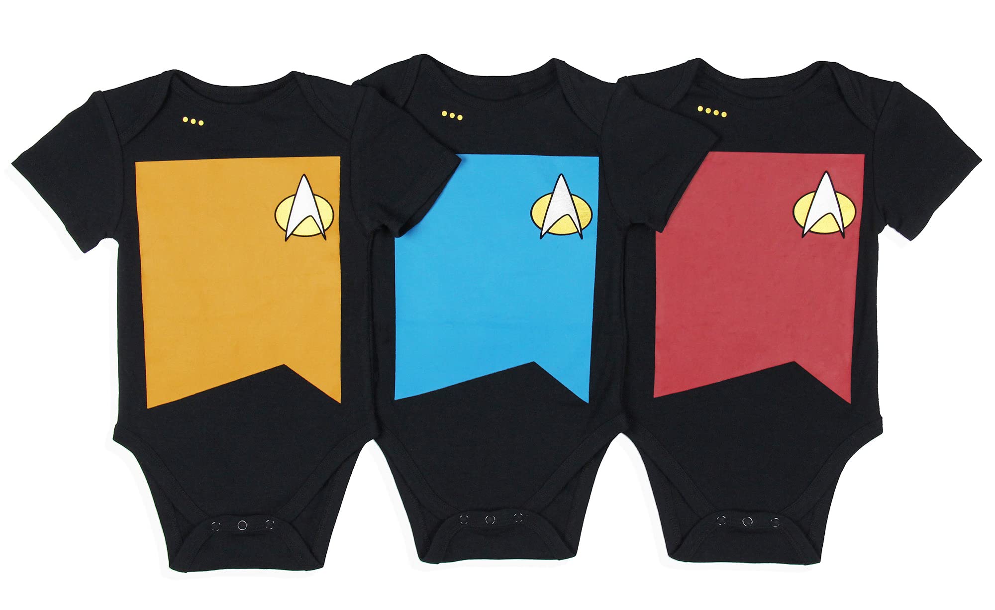 Star Trek: The Next Generation Infant Boys' Primary Colors Crew Uniform Red Gold Blue Sleeper 3 Pack Sleep Pajama (3 Months)