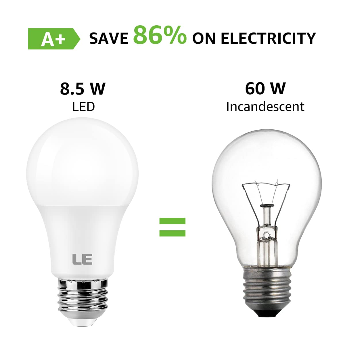 LE LED Light Bulbs 60 Watt Equivalent, 8.5W Daylight White 5000K Non-Dimmable, A19 E26 Standard Medium Base, 11000 Hour Lifetime, Pack of 6