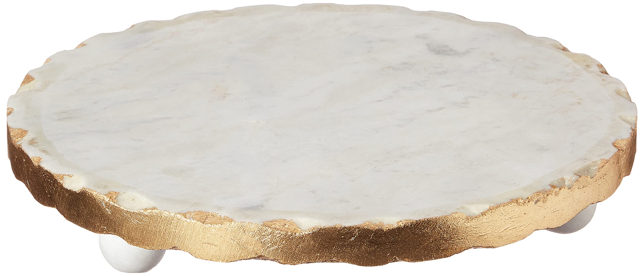 Mud Pie Marble Trivet, 1 1/4" x 8 1/2" Dia, Gold and Mud Pie - 40700003 Mud Pie Marble and Gold Edge Hostess Set Serving Platter, One Size, White