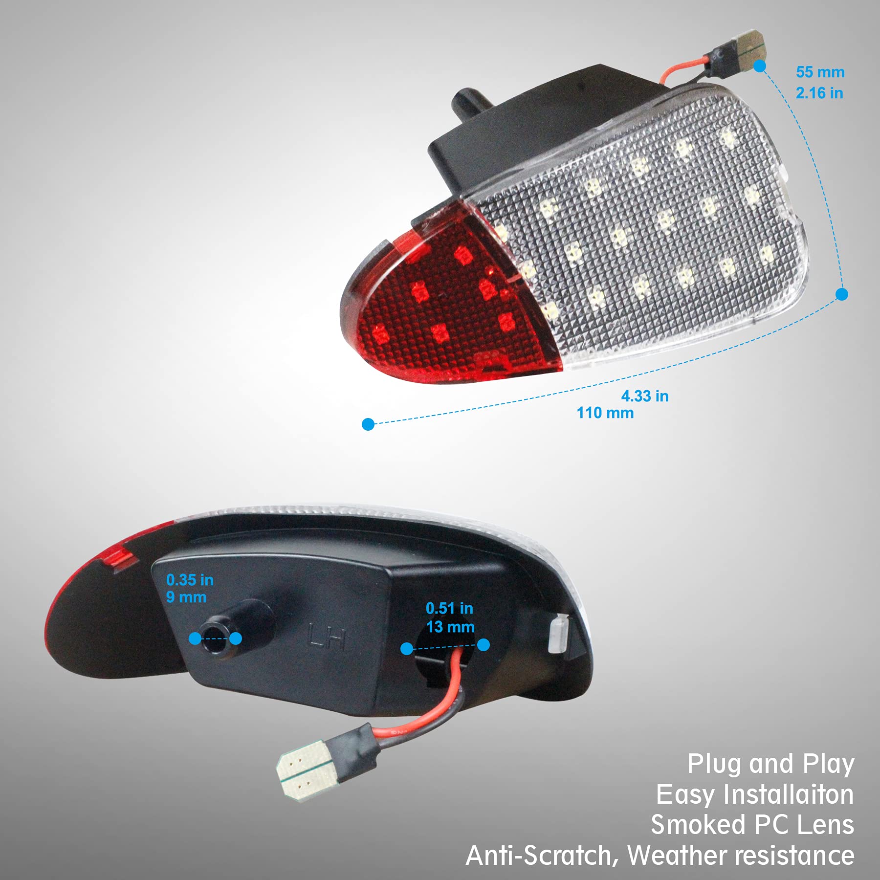 NDRUSH LED Door Panel Courtesy Light Door Interior Light Step Lights Assembly Replacement Compatible with 1997-2003 Ford F150 1997-1999 F250