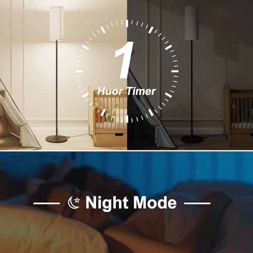 luckystyle LED Floor Lamp with Remote Control, Stepless Dimmable 12W LED Bulb, Standing Lamp with Foot Switch Grey Pole Lamp with Lampshade Tall Lamps for Living Room Bedroom