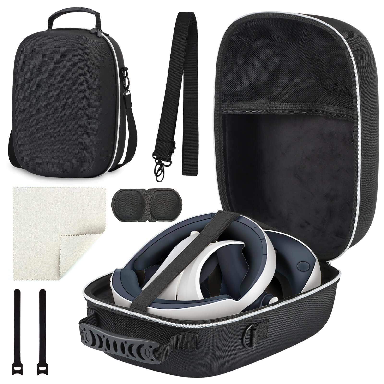 QYCHHJ Hard Carrying Case for PlayStation VR2 All-in-One VR Gaming Headset and Touch Controllers, Portable Travel Cover Storage Bag with Shoulder Strap & Lens Cloth for PS VR2 Accessories, Black