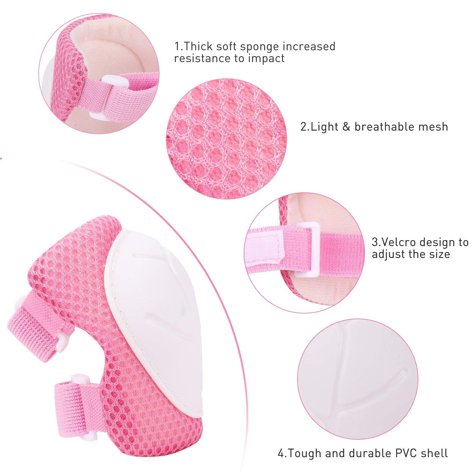 Kid's Protective Gear Set,Roller Skating Skateboard BMX Scooter Cycling Protective Gear Pads (Knee Pads+Elbow Pads+Wrist Pads),(White)