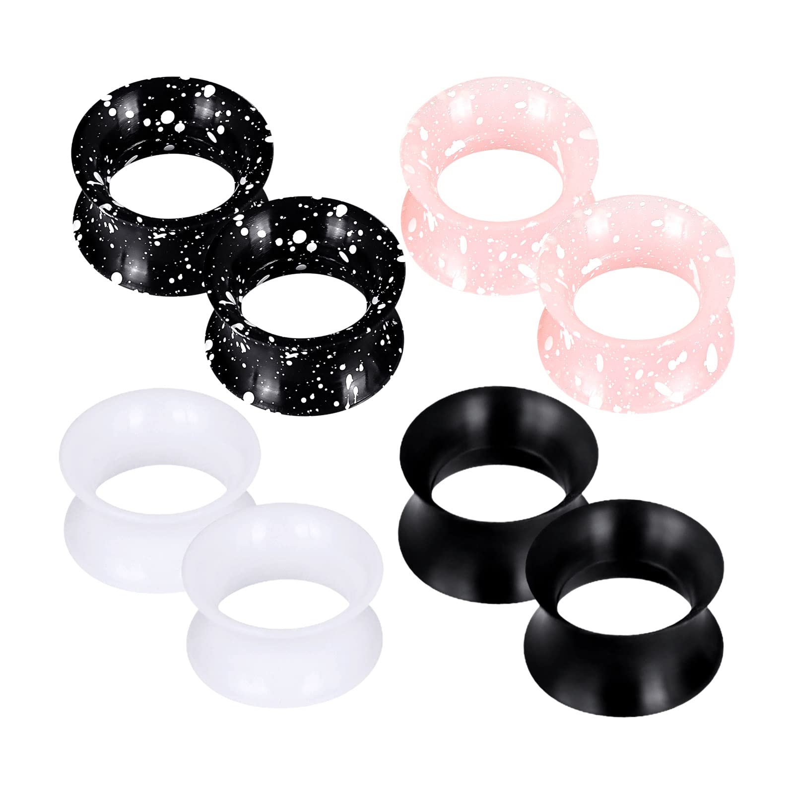 Oyaface 8 PCS Extra Soft Silicone Tunnels with White Spots Piercing Jewerly Gauges Earrings Black White Pink 20mm