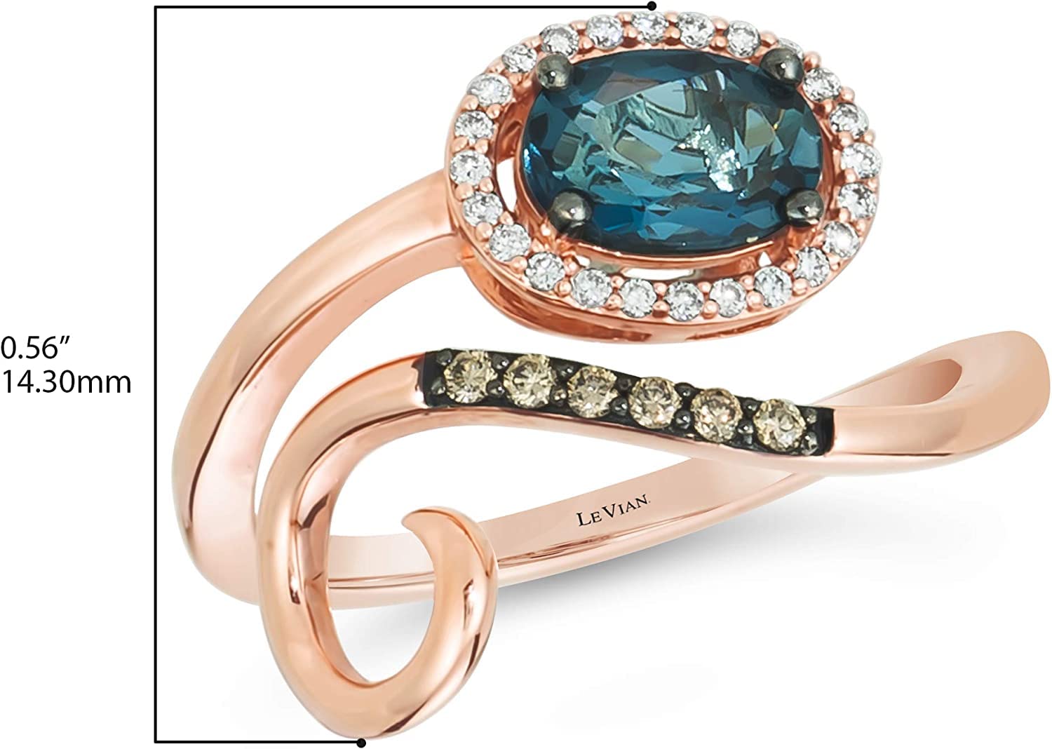LE VIAN 1/8 Carat Diamond and Oval Blue Topaz Bypass Ring for Women in 14k Rose Gold (G-H/Fancy Brown, VS2-SI1, cttw) Anniversary Promise Ring Size 7