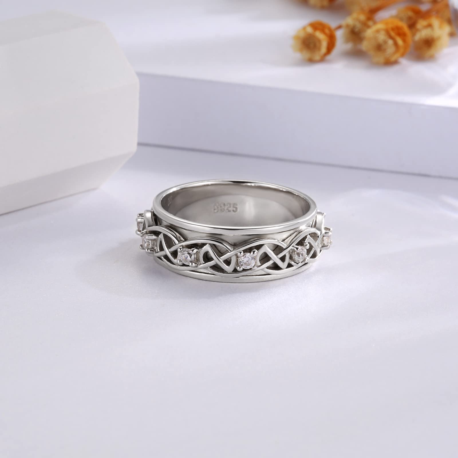 Sterling Silver Celtic Spinner Ring - Women Spinning Rings for Anxiety Jewelry Relief Stress Fidget Band Rings (10)