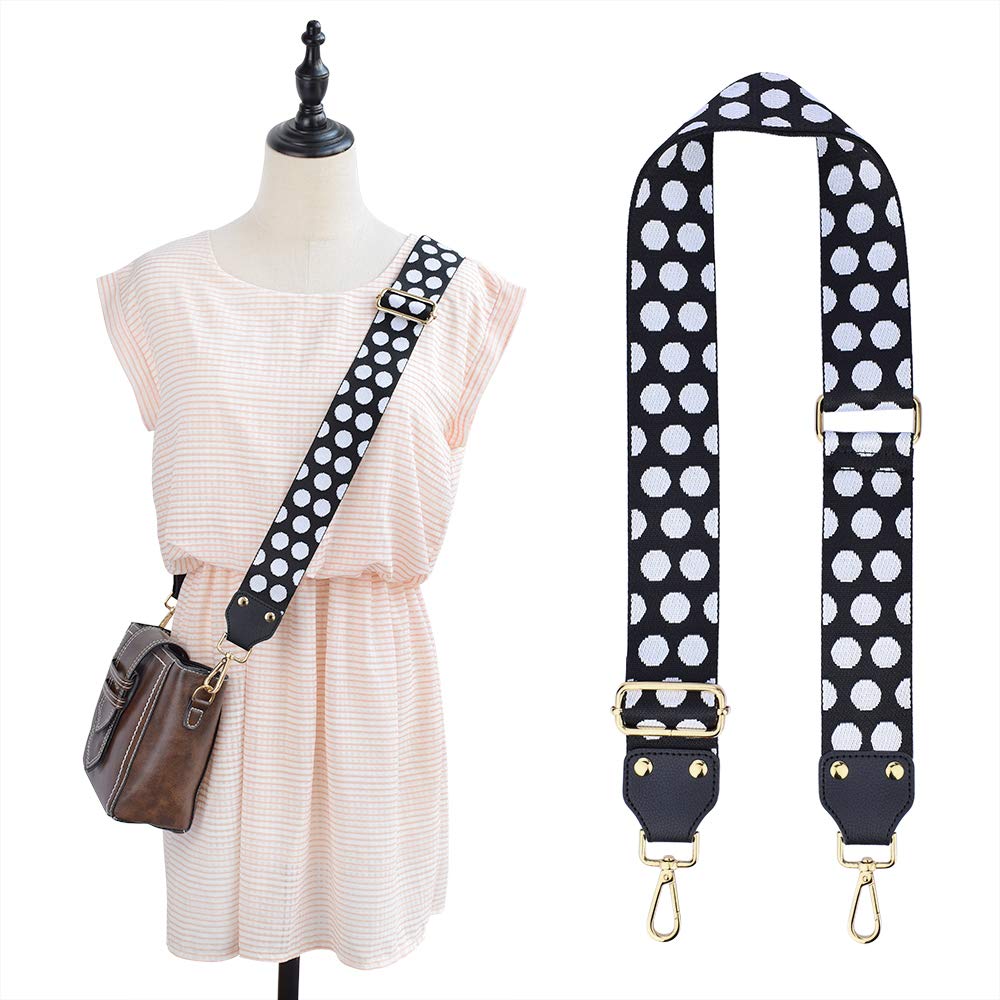 LIFEMATE Wide Bag/Purse Strap Replacement Crossbody Shoulder For Women Adjustable Jacquard Woven Cotton Guitar Strap Banjo Strap Style (053 Polka Dots)