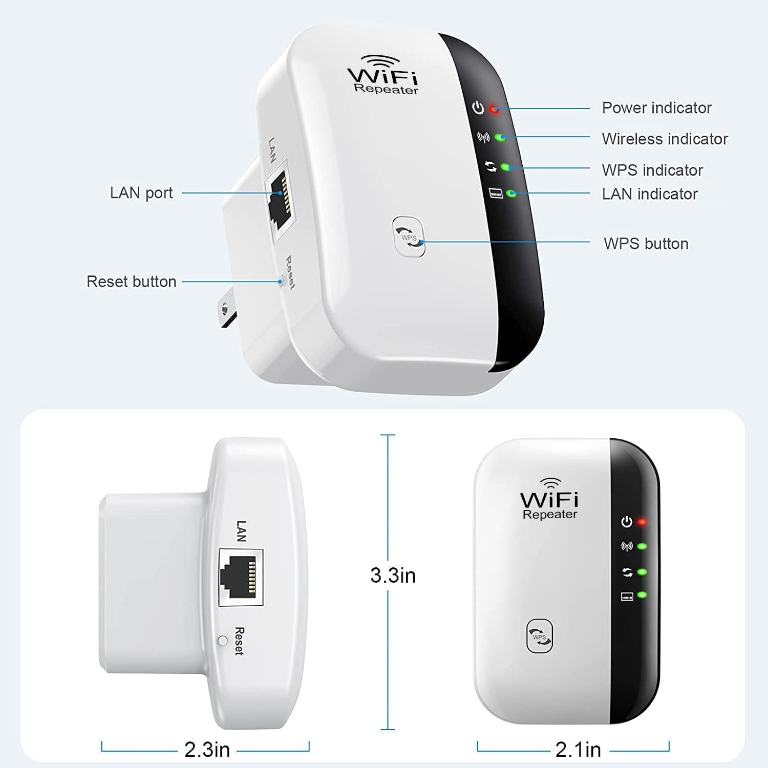 WiFi Extender Signal Booster Up to 3000sq.ft and 30 Devices, WiFi Range Extender, Wireless Internet Repeater, Long Range Amplifier with Ethernet Port, 1-Key Setup, Access Point, Alexa Compatible