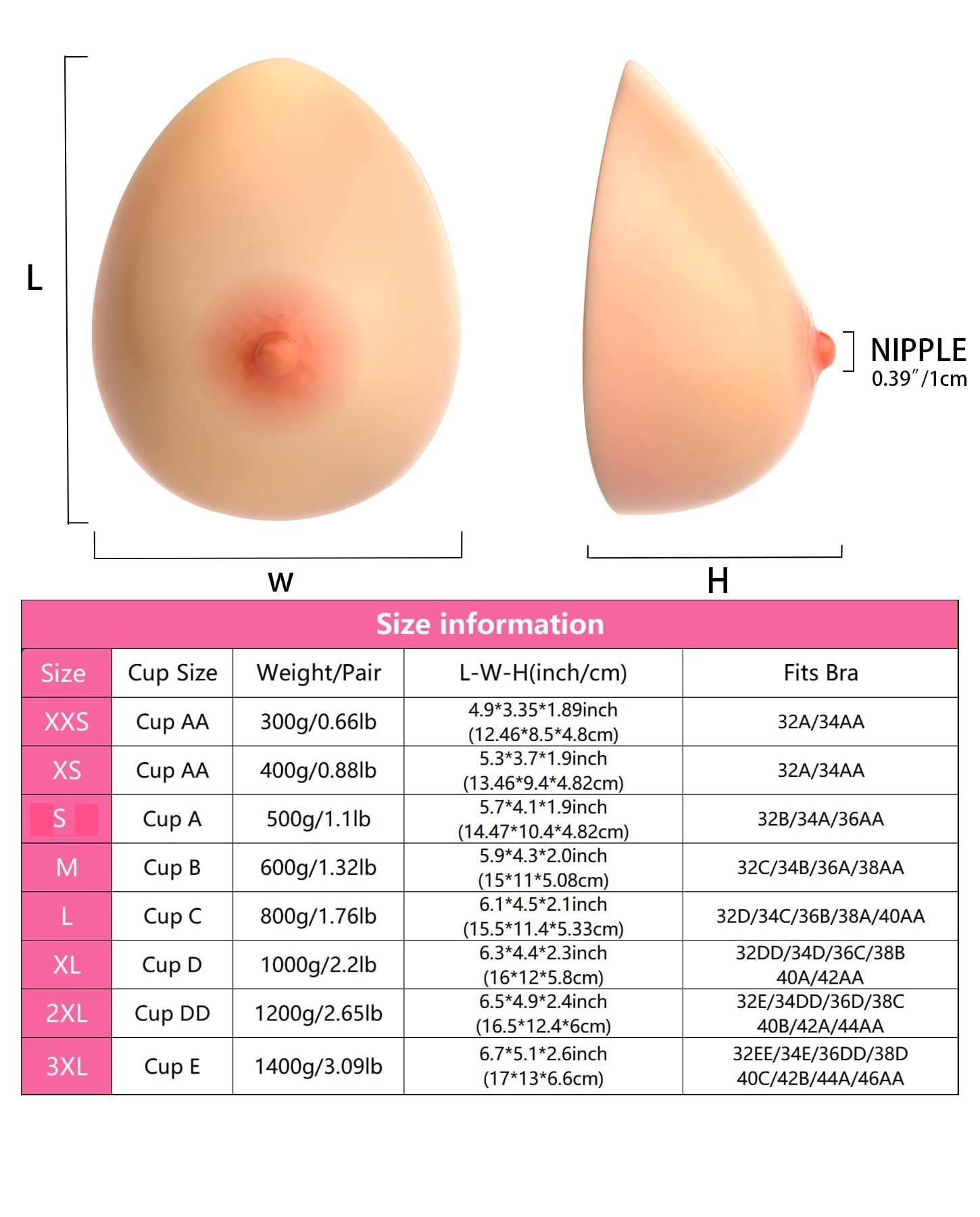 Megularlo Silicone Breast Forms, Self-Adhesive Prosthetic Breast Fake Boobs for Mastectomy Transgender Crossdressers