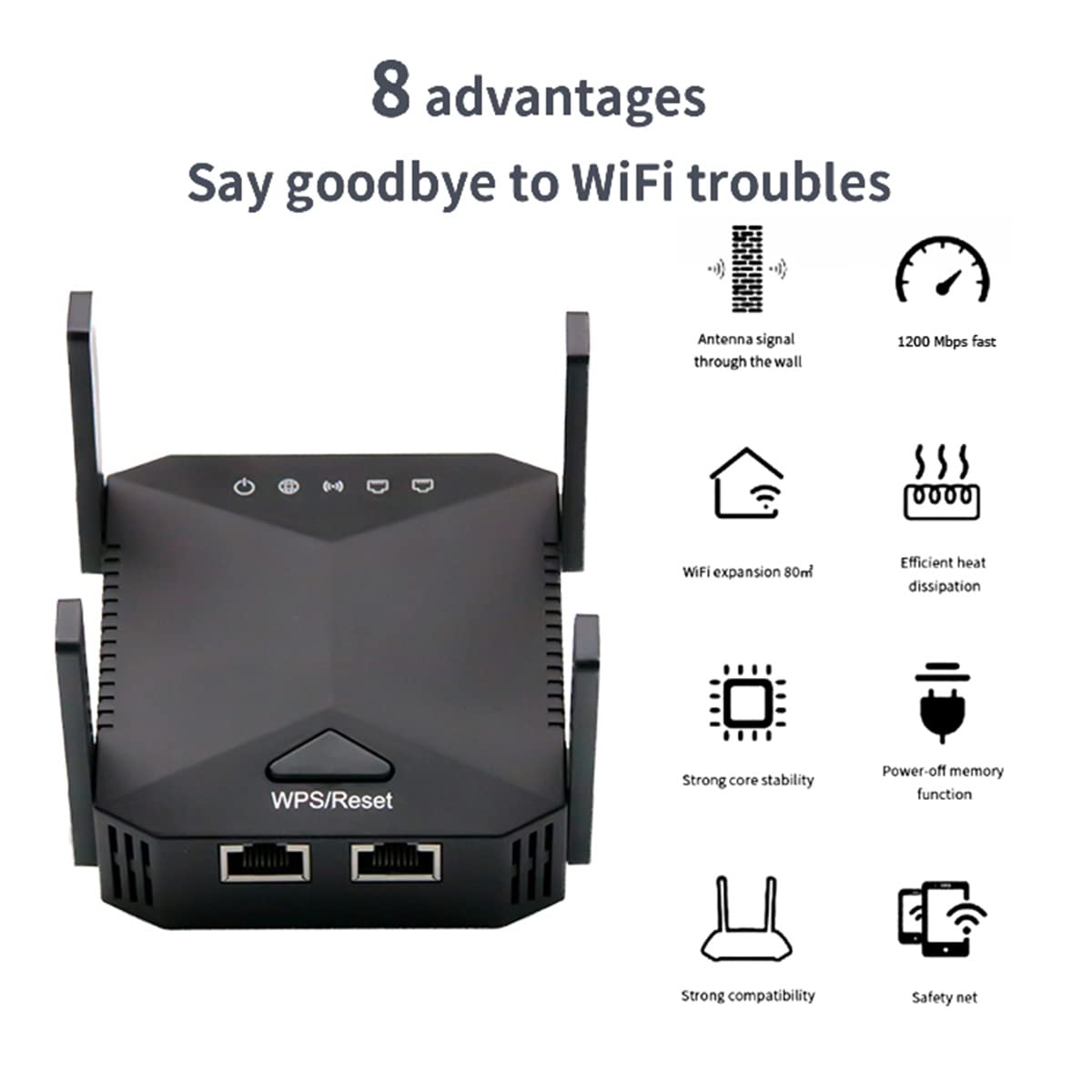 WiFi Extender WiFi Extenders Signal Booster for Home WiFi Internet Booster Repeater Wireless Long Range Network Wi-Fi 2.4g with Ethernet Port Covers Up to 2500 Sq.Ft and 32 Devices