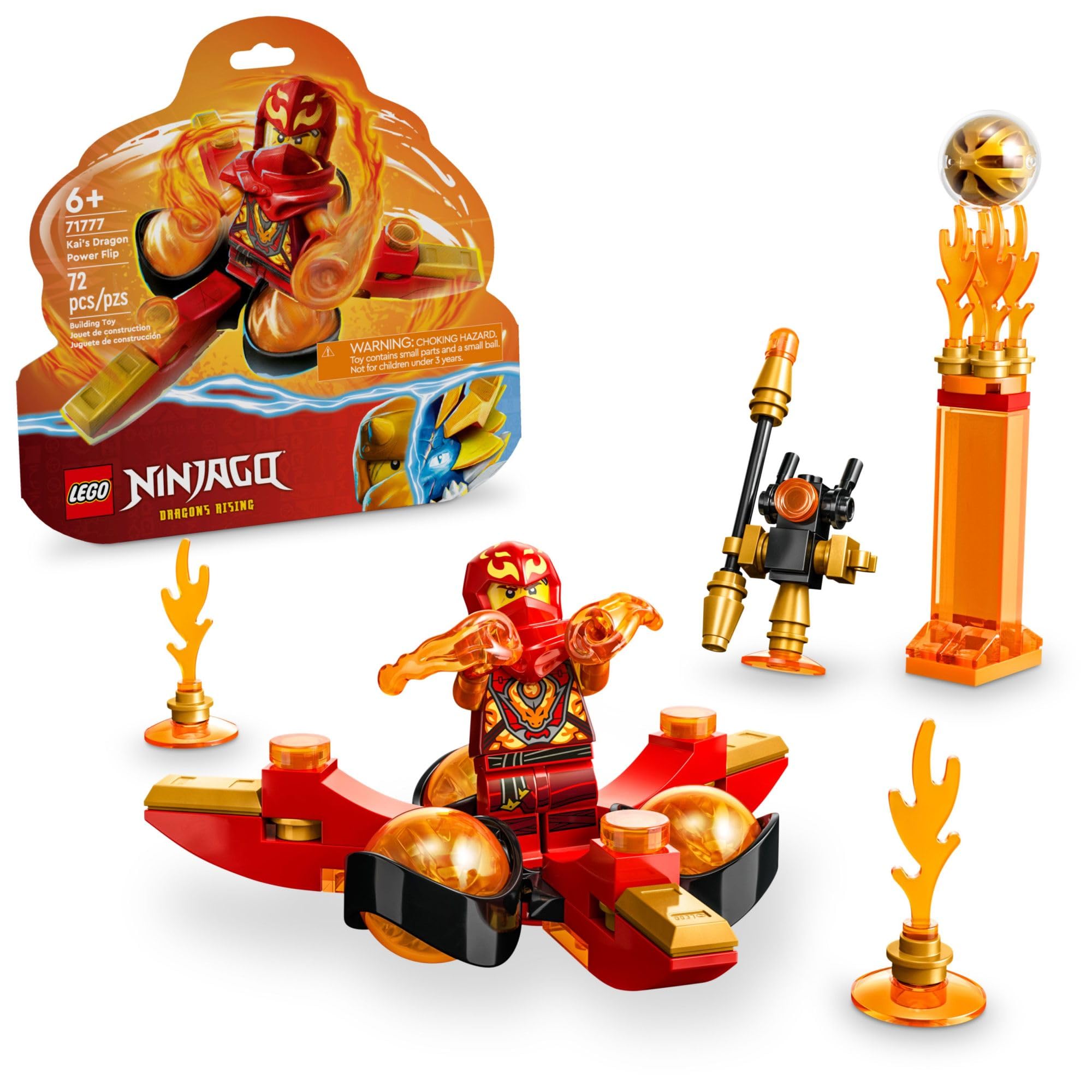 LEGO NINJAGO Kai’s Dragon Power Spinjitzu Flip 71777 Red Ninja Toy Building Set with Kai Minifigure; Gift for 6 year old Boys, Girls and Ninja Fans Who Love Buildable Action Figure Playsets