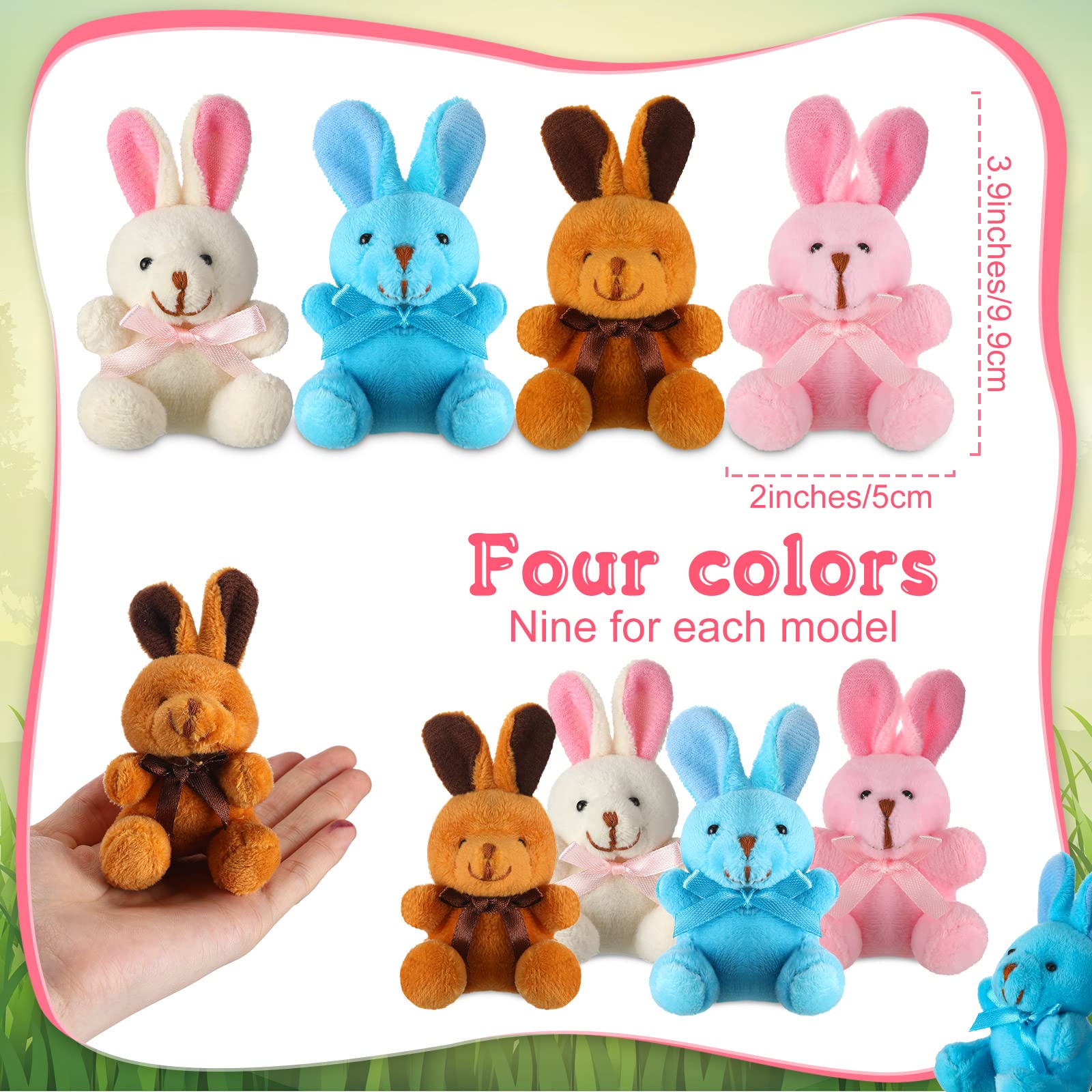 Sanwuta 36 Pieces 4 Inch Easter Mini Bunny Plush Bunnies Stuffed Bulk Tiny Rabbit Stuffed Easter Stuffed Toys Bunny Party Favors Bunny Animals for Easter Eggs Filler, Easter Baskets Filler, 4 Colors