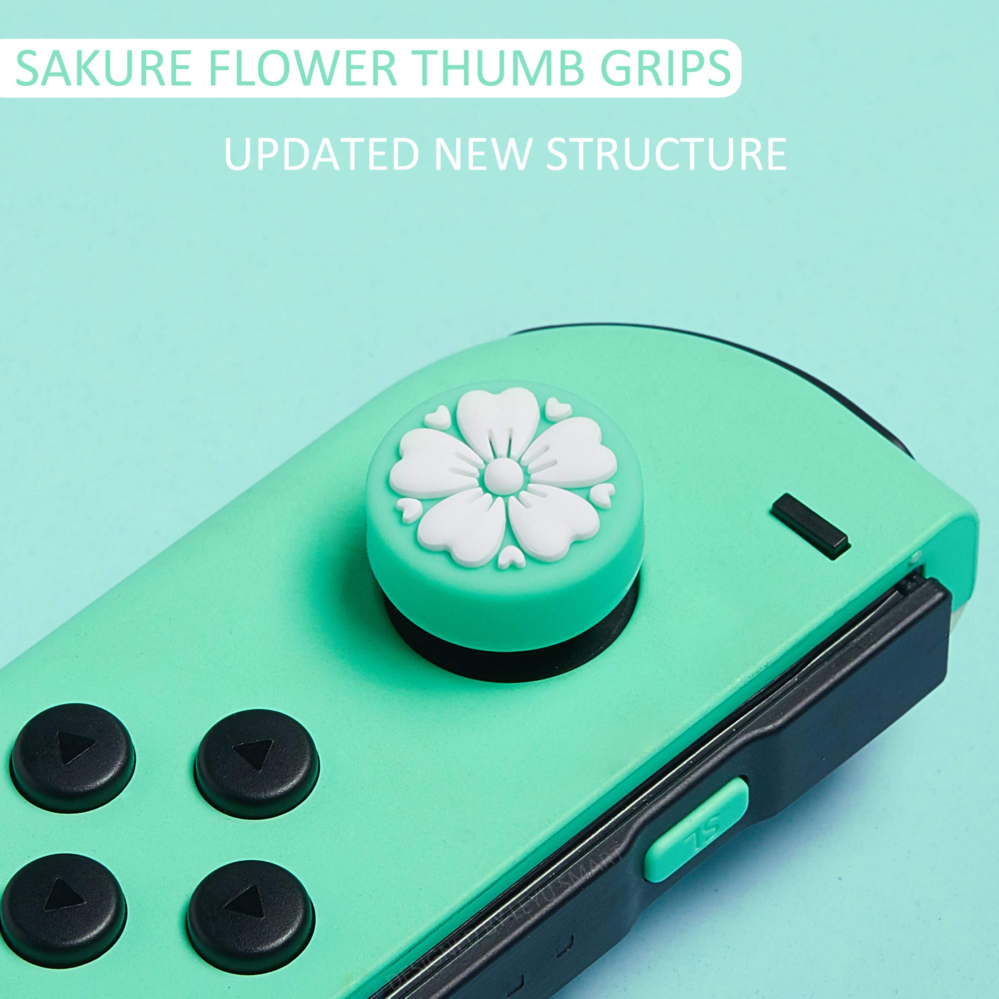 LeyuSmart Sakura Flower Thumb Grip Caps, Joystick Cap for Nintendo Switch/OLED/Lite, Soft Silicone Cover for JoyCon Thumbstick,4Pcs (AnimalCrossing)