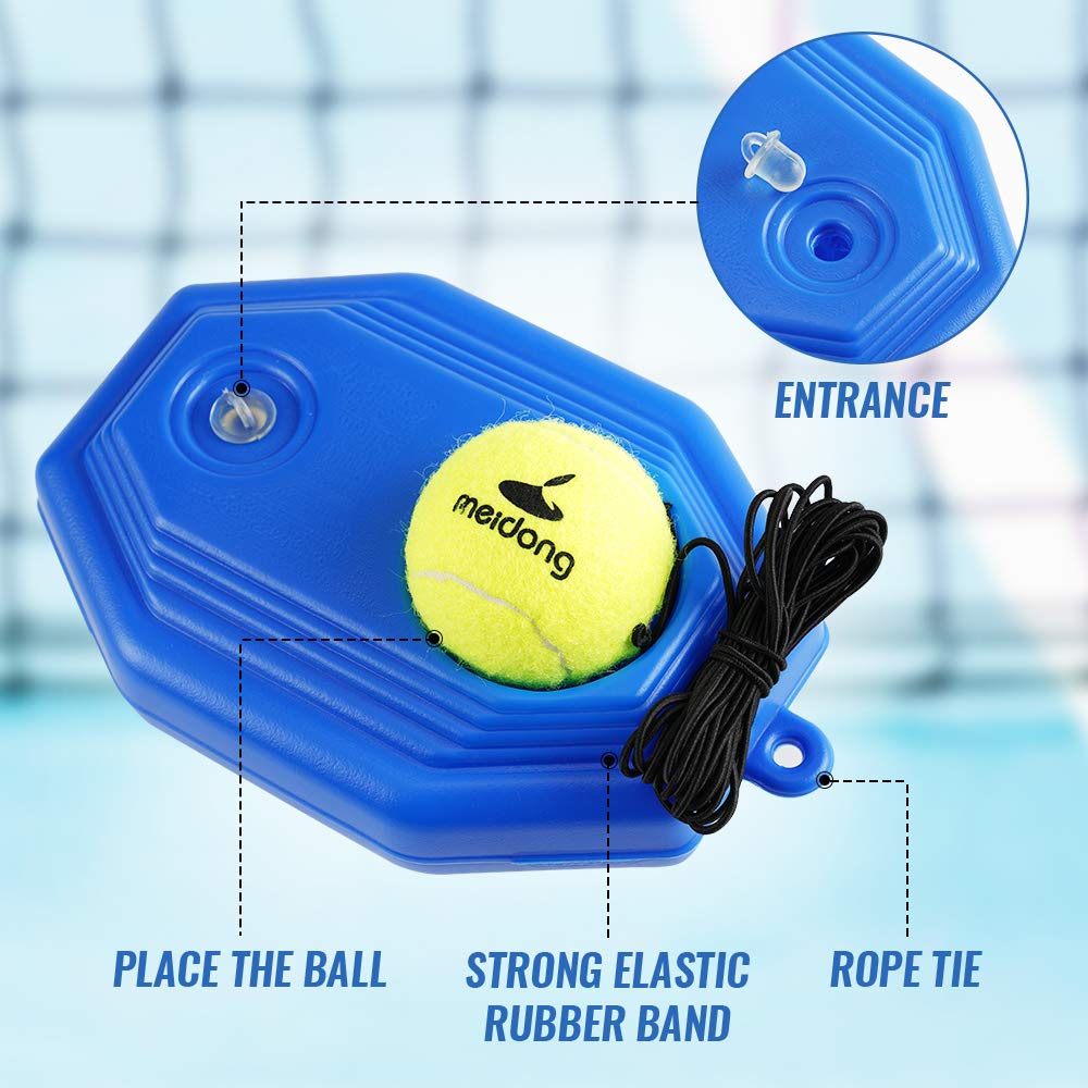 MEIDONG Tennis Trainer Rebound Baseboard With 3 long Rope Balls Great for Singles Training, Self-Study Practice, Tennis Training Tools for Kids Adults Beginners (Blue)