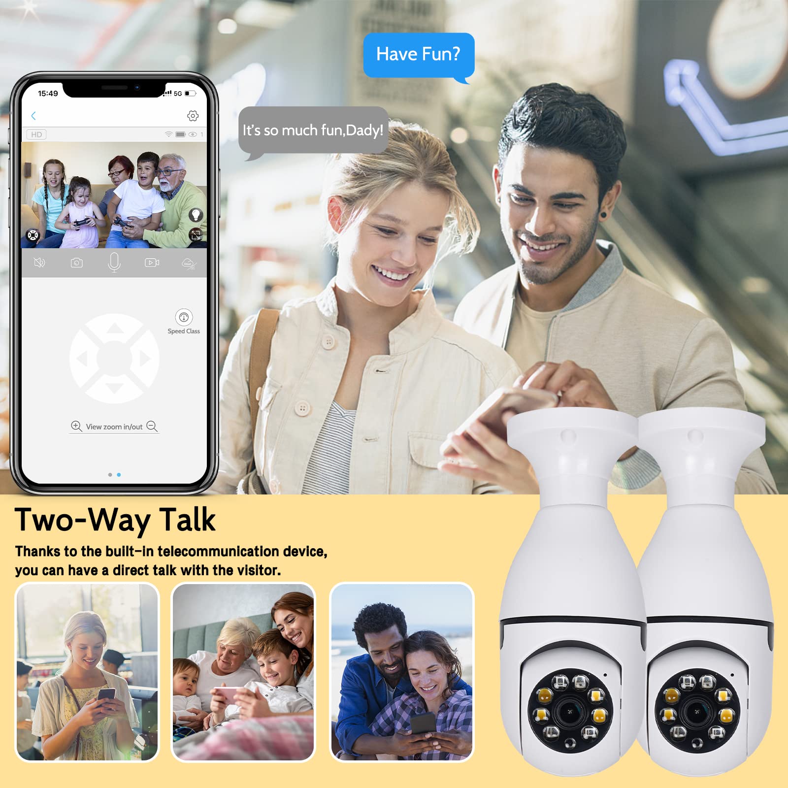 WiFi Light Bulb Camera/1080P Security Camera/2.4GHz WiFi Smart 360°Panoramic Indoor Surveillance Camera with Night Vision Motion Detection Alarm Two-Way-Talk Phone Remote View Outdoor (White-4pcs)