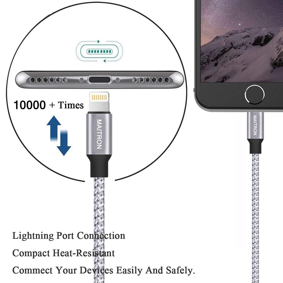 Maitron iPhone Charger, Lightning Cable 3PACK 6FT Nylon Braided USB Charging Cable High Speed Connector Data Sync Transfer Cord Compatible with iPhone 13/12/11/Xs Max/X/8/7/Plus/6S/6/SE/5S iPad