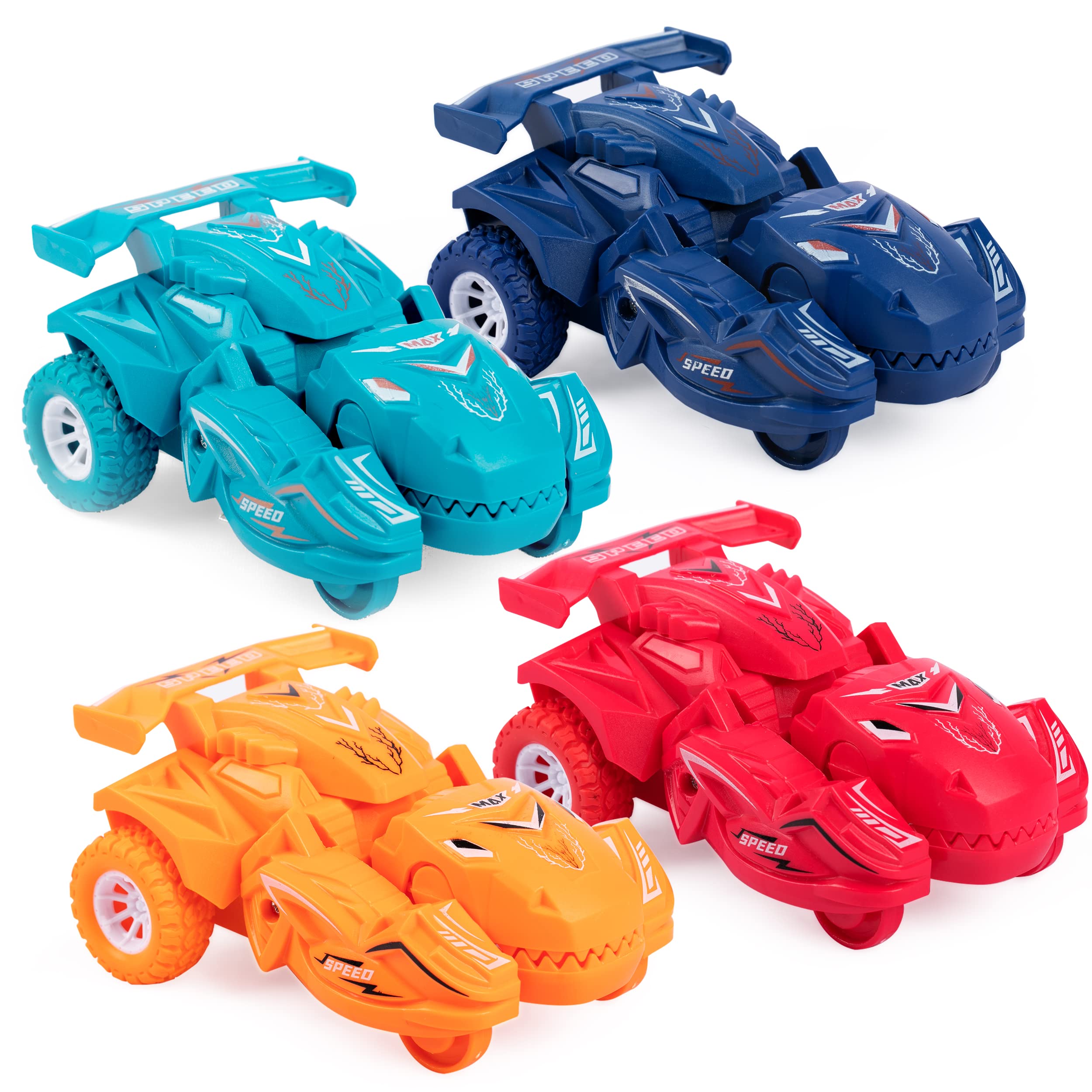 Smart Novelty Dinosaur Transformer Car Toy Set - Durable Transforming Dinosaur Car - Pull Back Transformer Dinosaur Toy for 3-6 Year Old Boys & Girls, Set of 4