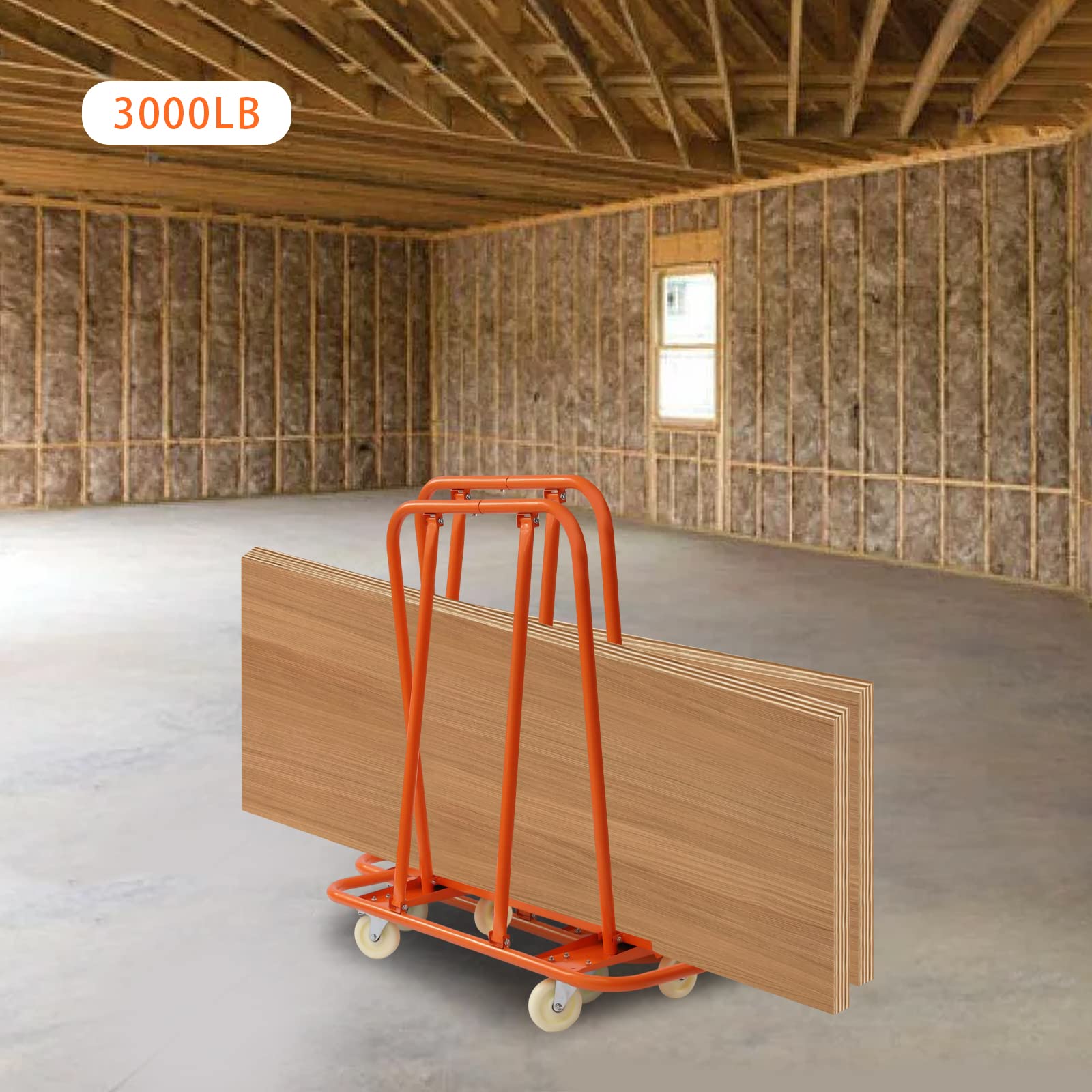 Lemonrain Heavy Duty Drywall Sheet Cart & Panel Dolly w/ 4 Swivel Wheels, 3000LBS 46" L × 22" W × 46" H Crate Wagon Service Dolly Casters for Handling Sheetrock Sheet Panel