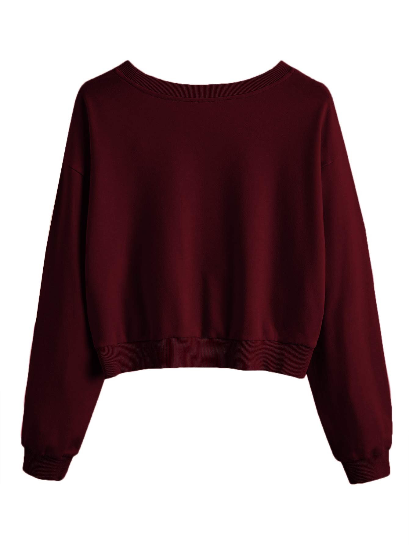 MakeMeChic Women Cute Twist Front Long Sleeve Crop Tops Sweatshirts Burgundy L